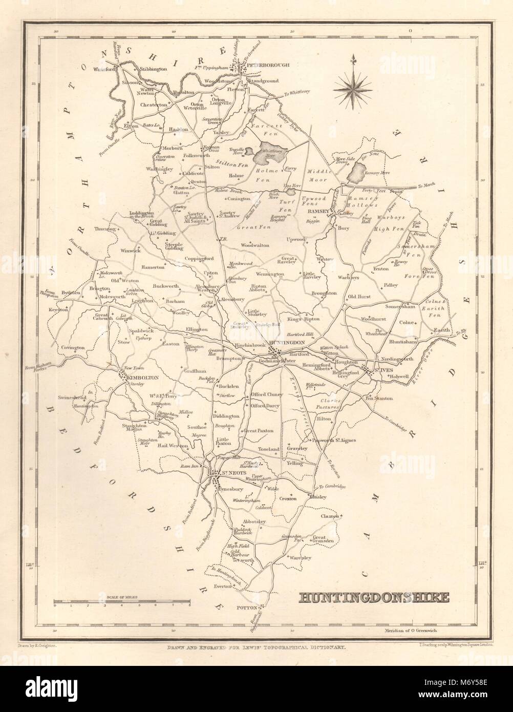 Antique county map of HUNTINGDONSHIRE by Starling & Creighton for Lewis ...