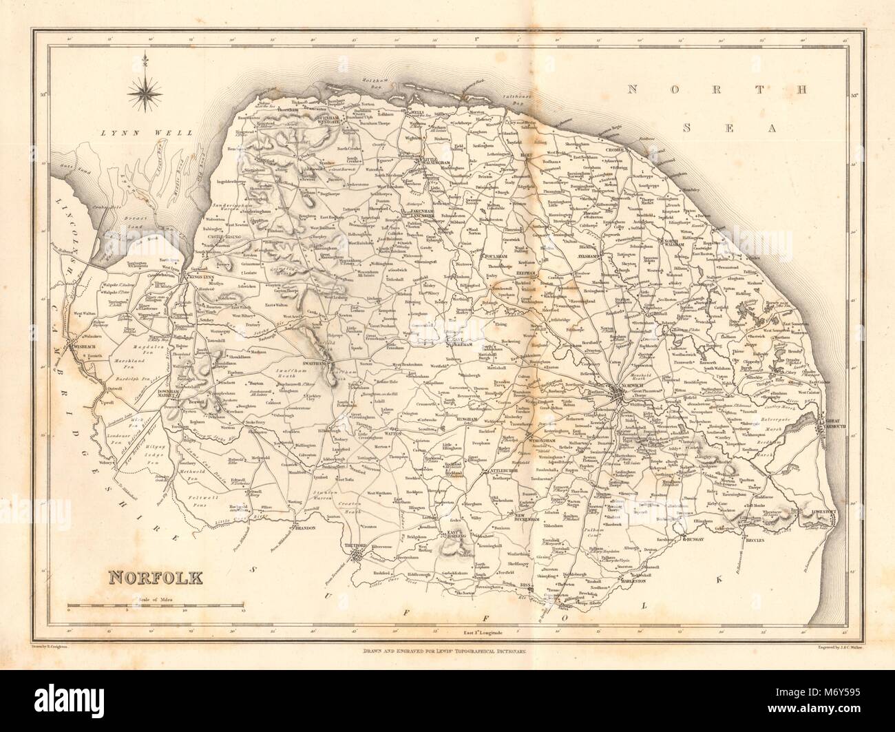 Antique county map of NORFOLK by Walker & Creighton for Lewis c1840 old ...
