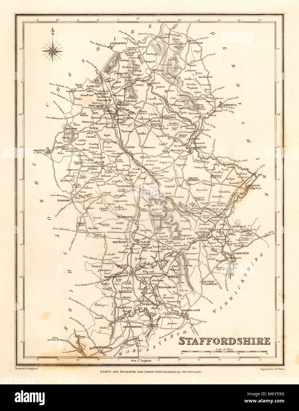 Antique county map of STAFFORDSHIRE by Walker & Creighton for Lewis ...