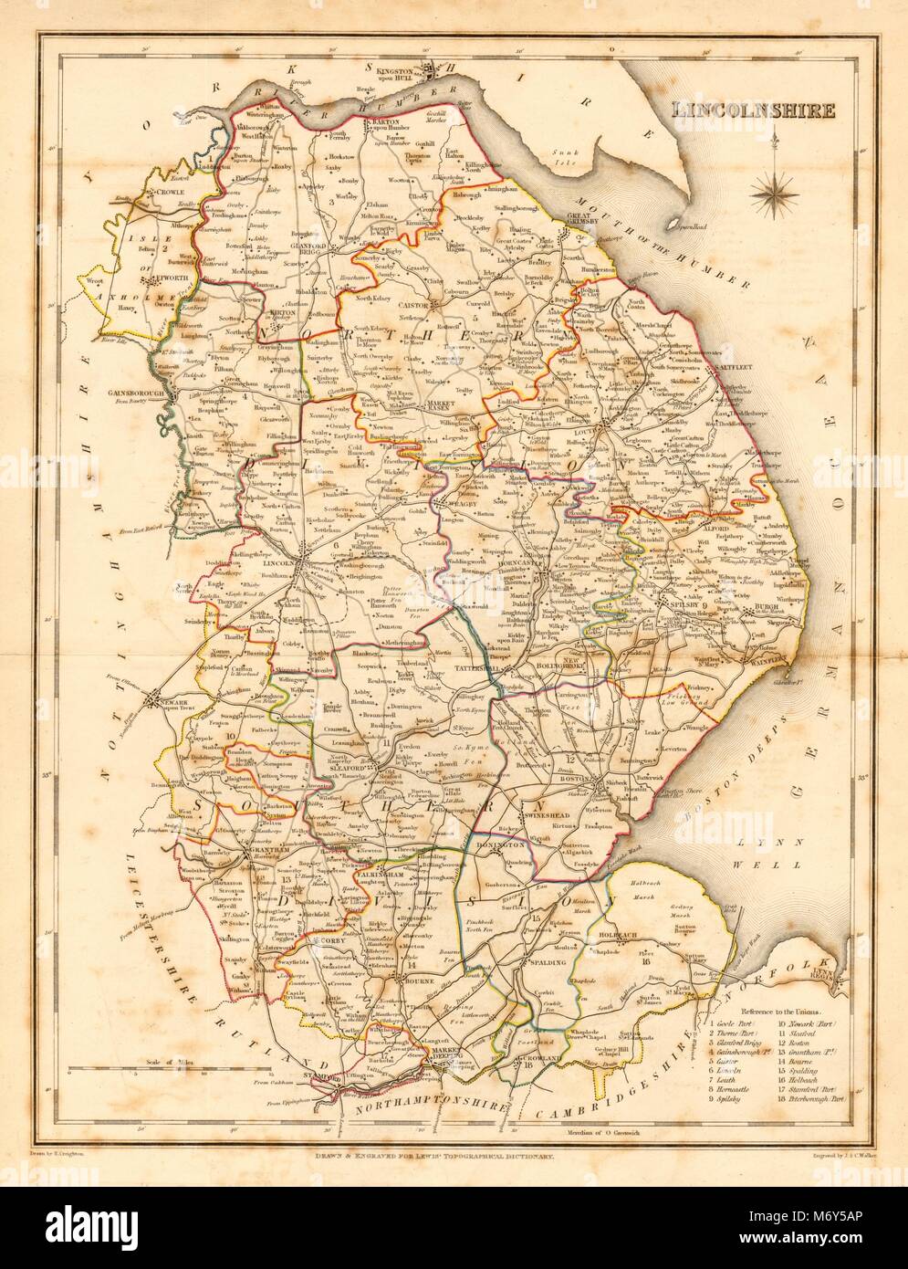 Antique county map of LINCOLNSHIRE by Creighton & Walker for Lewis ...