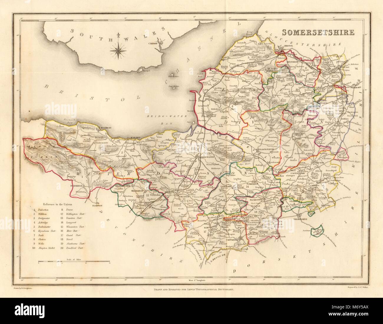 Antique county map of SOMERSETSHIRE by Creighton & Walker for Lewis ...