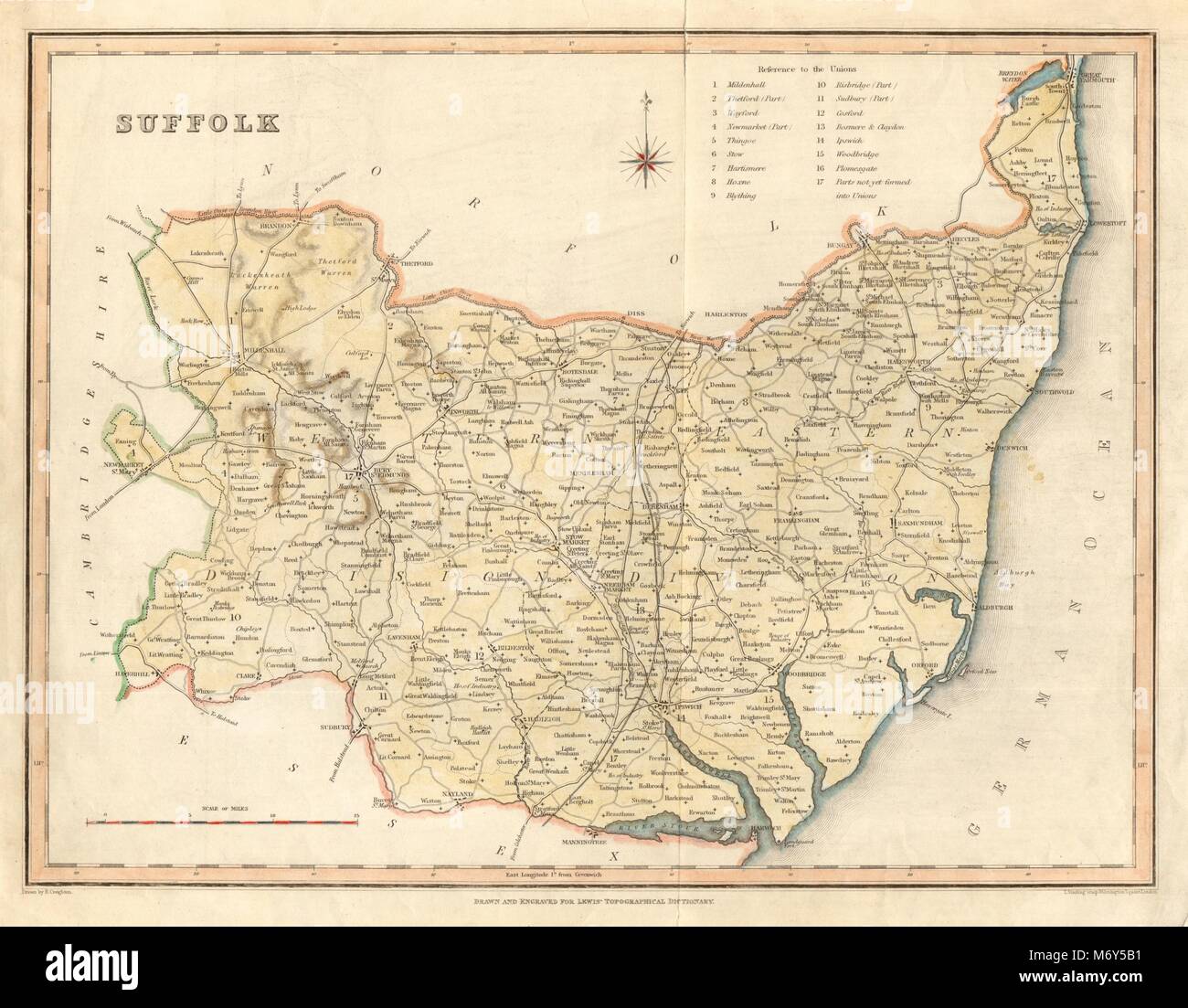 Antique county map of SUFFOLK by Creighton & Starling for Lewis c1840 ...