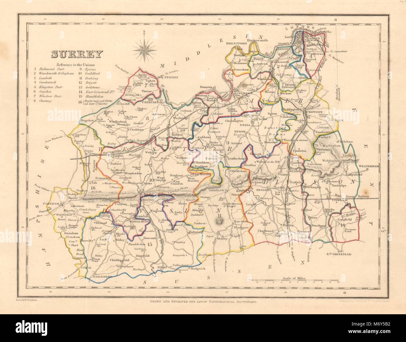 Antique county map of SURREY by Creighton & Starling for Lewis c1840 ...