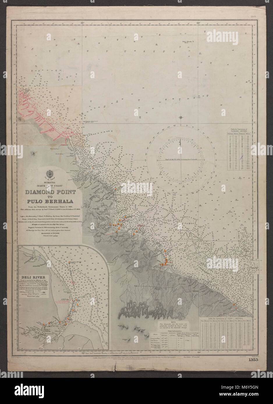 Sumatra NE Coast Belawan Medan Pulo Berhala. Admiralty sea chart 1921 ...