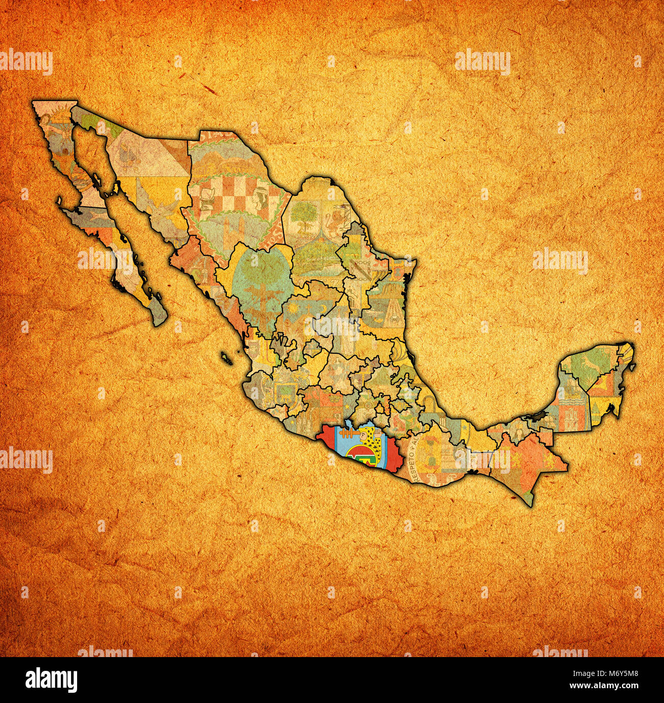emblem of guerrero state on map with administrative divisions and ...
