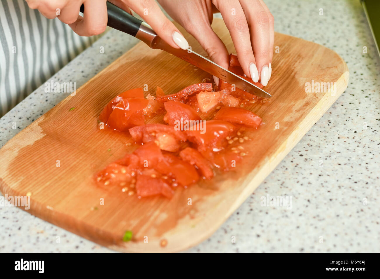 Close up tomato cut knife hi-res stock photography and images - Alamy
