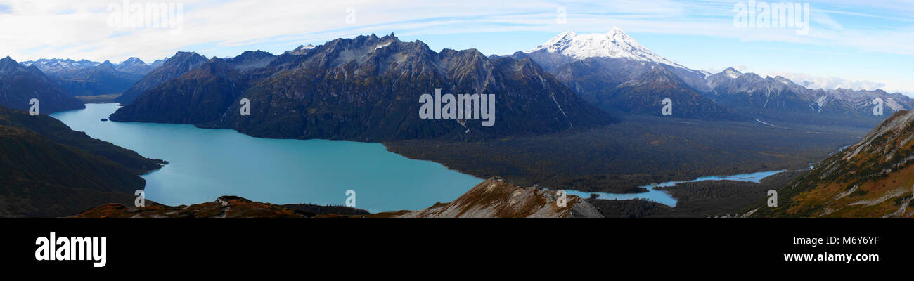 Aerial view of Crescent Lake and Redoubt Volcano . Visitors flying into ...