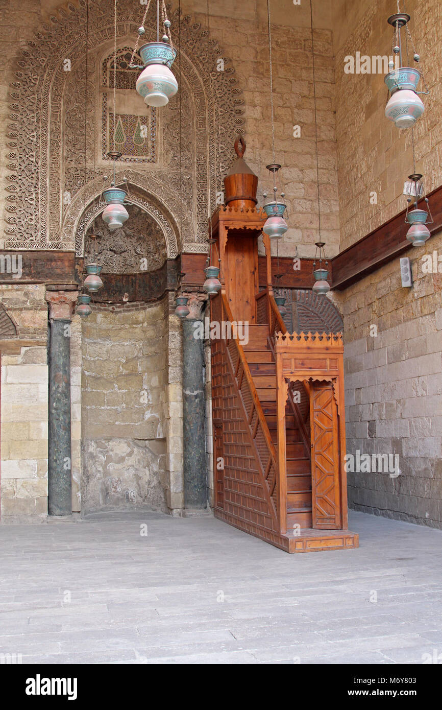 Traditional wooden minbar inside old mosque interior Stock Photo - Alamy