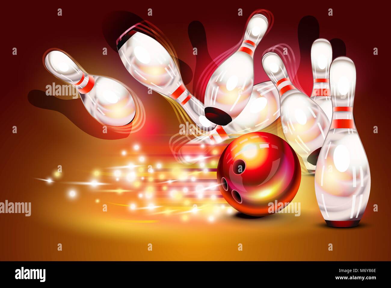 Bowling game strike over dark red background Stock Vector Image & Art ...