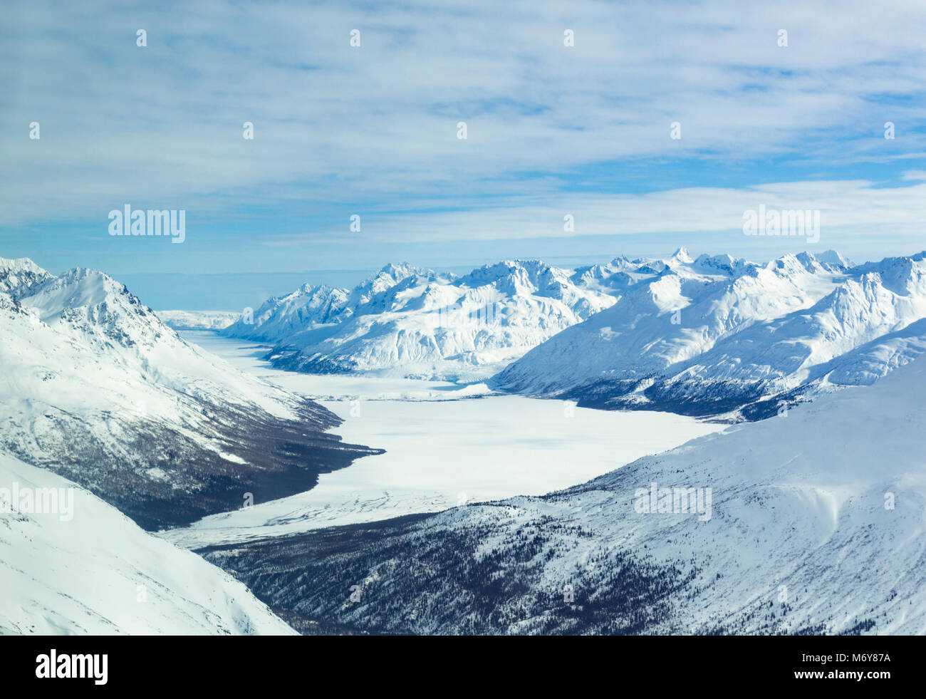 Chakachamna Lake . An aerial view of the frozen Chakachamna Lake ...