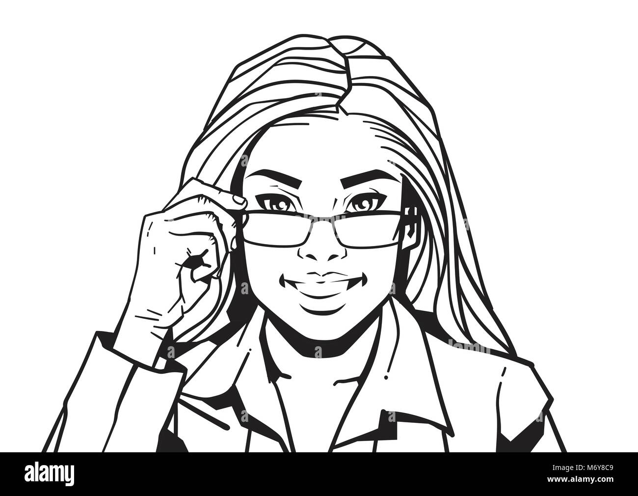 Portrait Of Beautiful Business Woman Holding Glasses Sketch On White