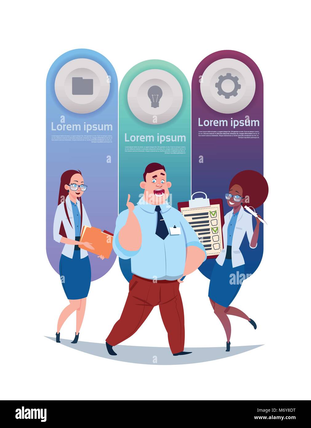 Set Of Template Infographic Elements With Group Of Business People ...