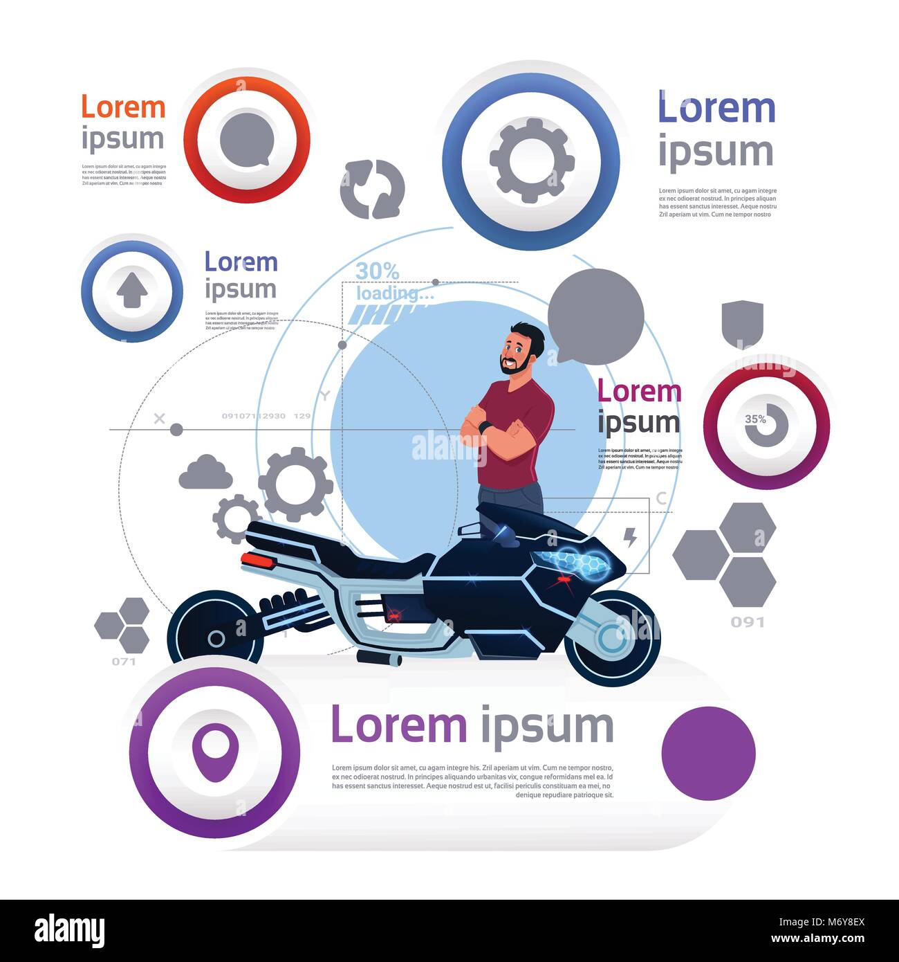 Man And Motorcycle Over Template Transportation Infographics Banner ...