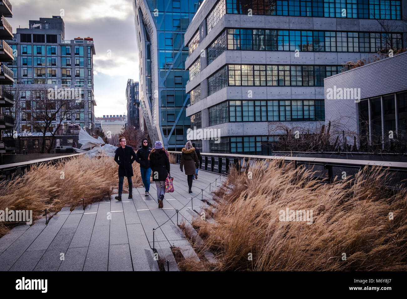 High Line Park in NYC. The High Line is a public park built on an historic freight rail line ...
