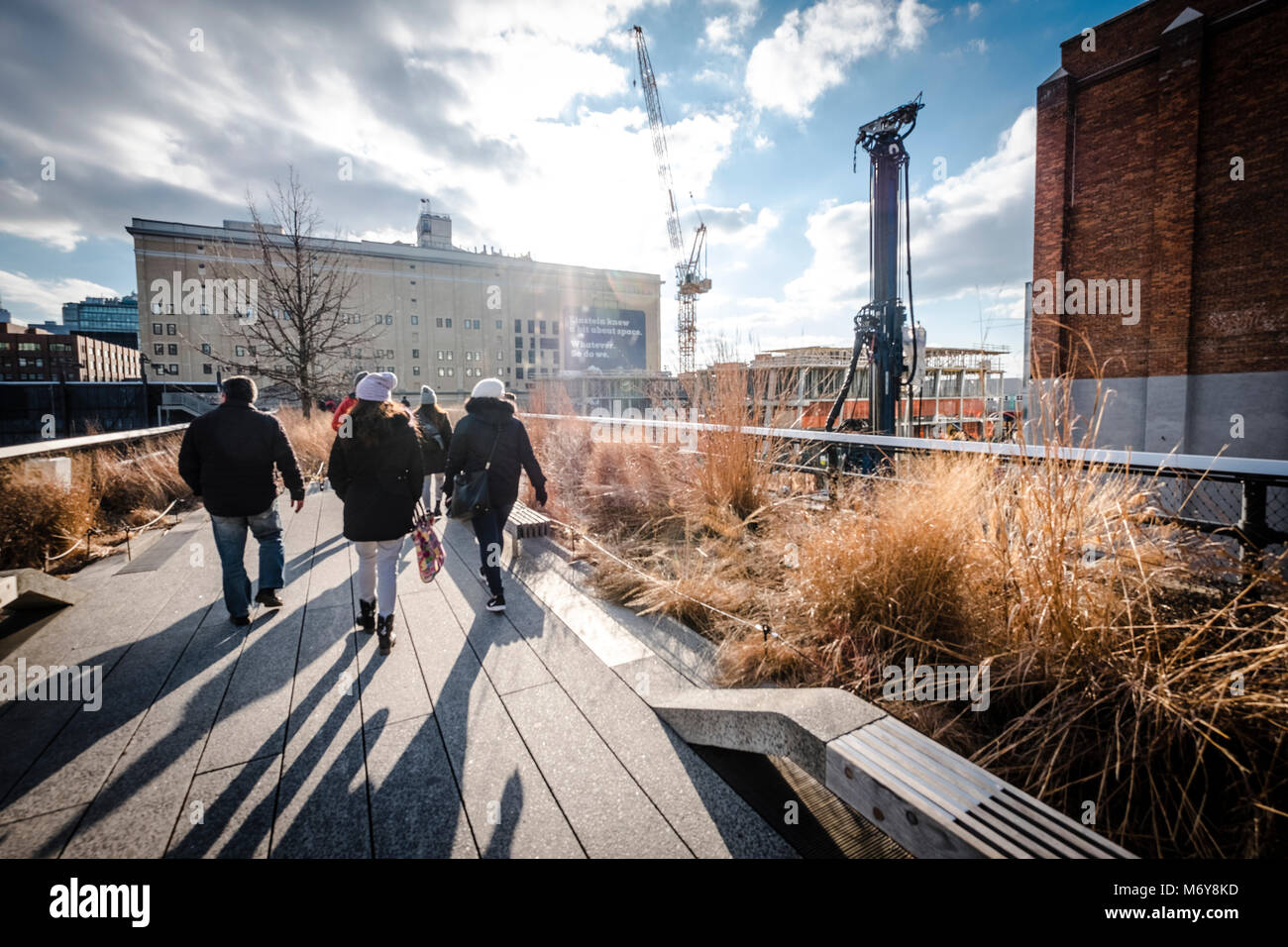 High Line Park in NYC. The High Line is a public park built on an historic freight rail line ...