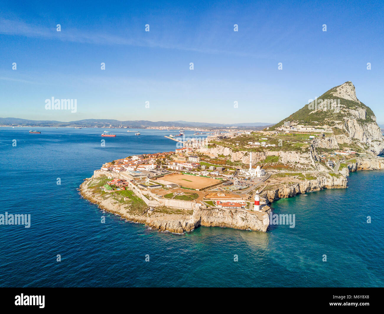 Famous Gibraltar rock on oversea British territory, Gibraltar, Iberian ...
