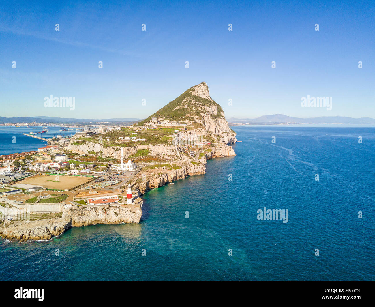 Famous Gibraltar rock on oversea British territory, Gibraltar, Iberian ...