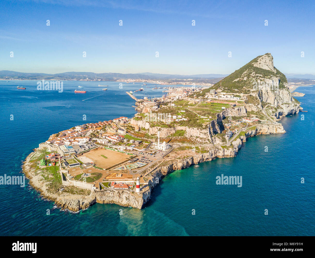 Famous Gibraltar rock on overseas british territory, Gibraltar, Iberian ...