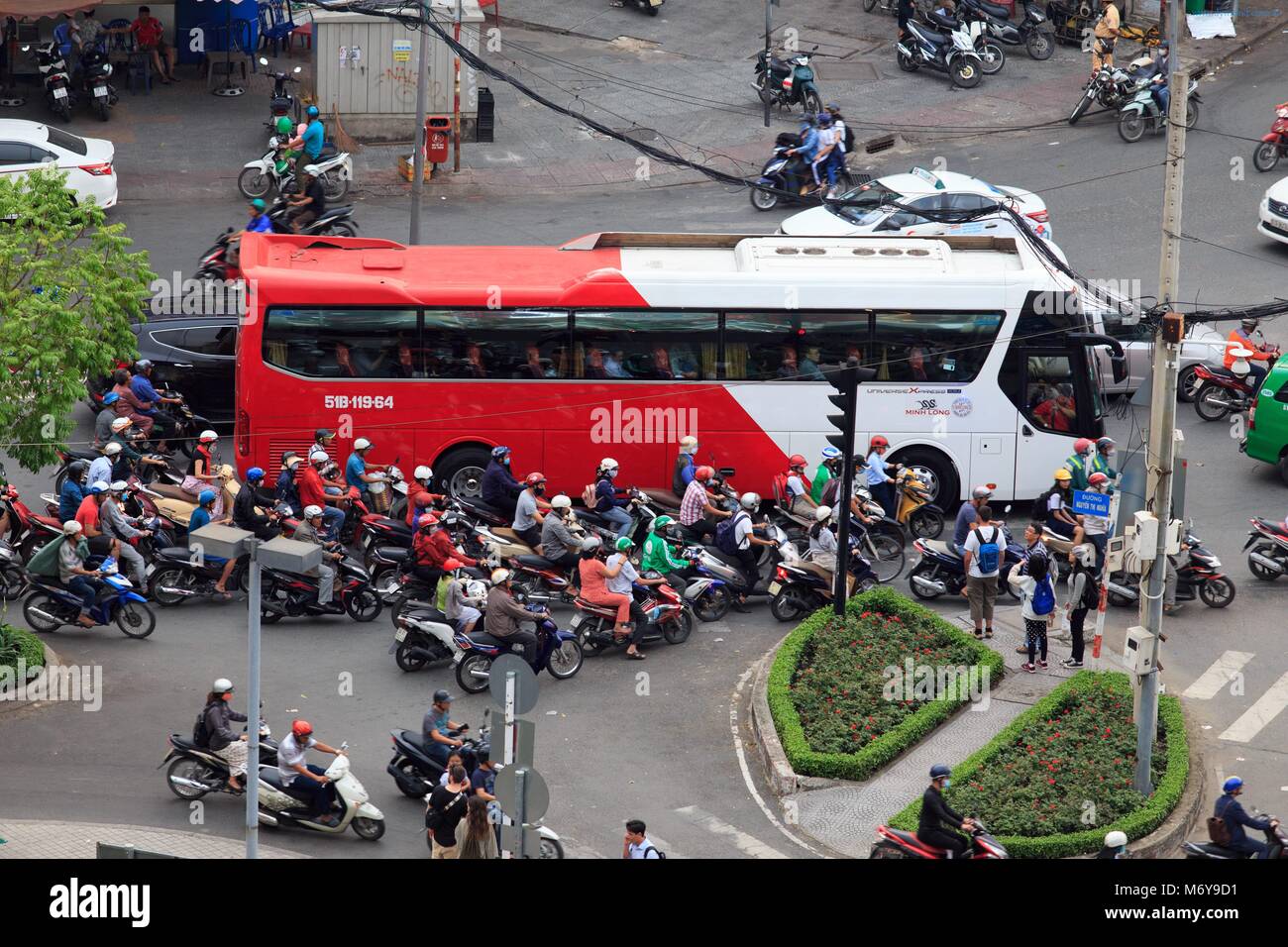 Traffic congestion at a crowded intersection in District 1 of Ho Chi ...