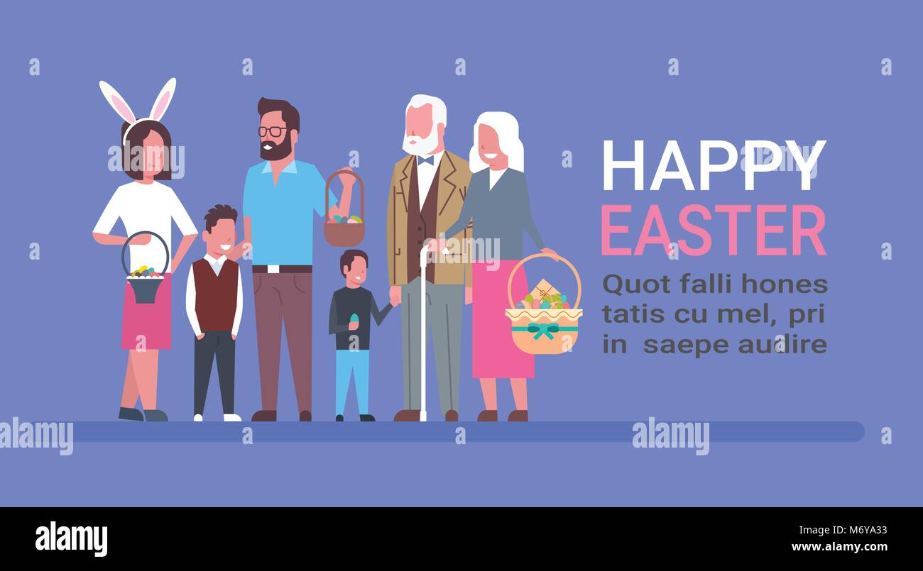 Big Family Celebrate Happy Easter Template Poster With People Holding ...