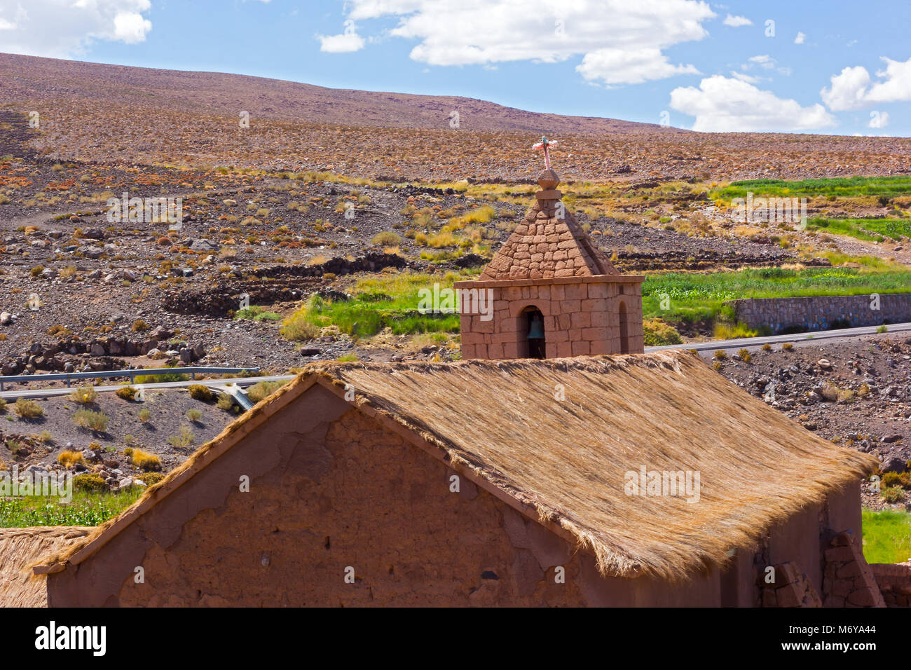 Church near a road in San Pedro de Atacama, Chile. Atacama Desert ...