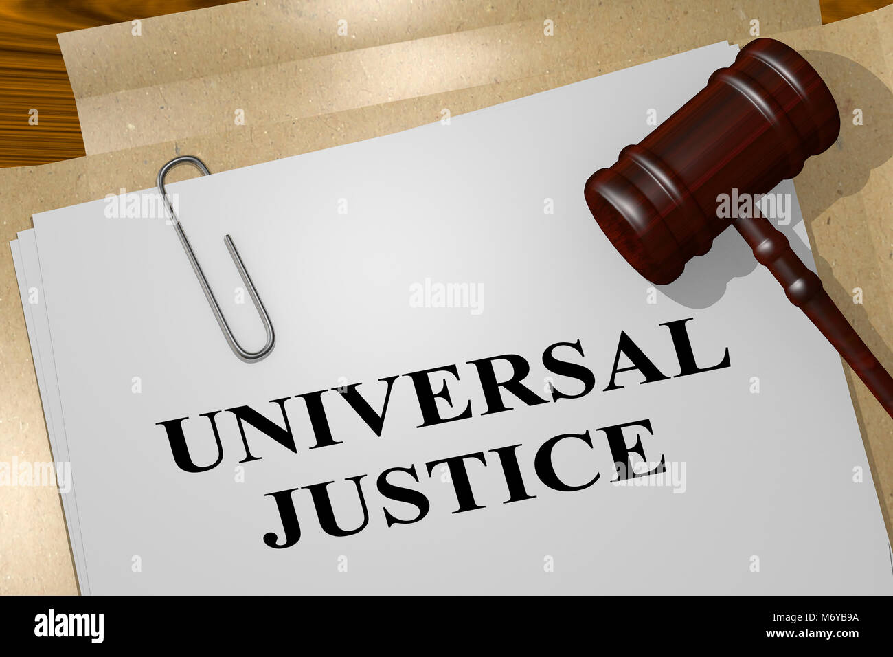 3D illustration of UNIVERSAL JUSTICE title on legal document Stock ...