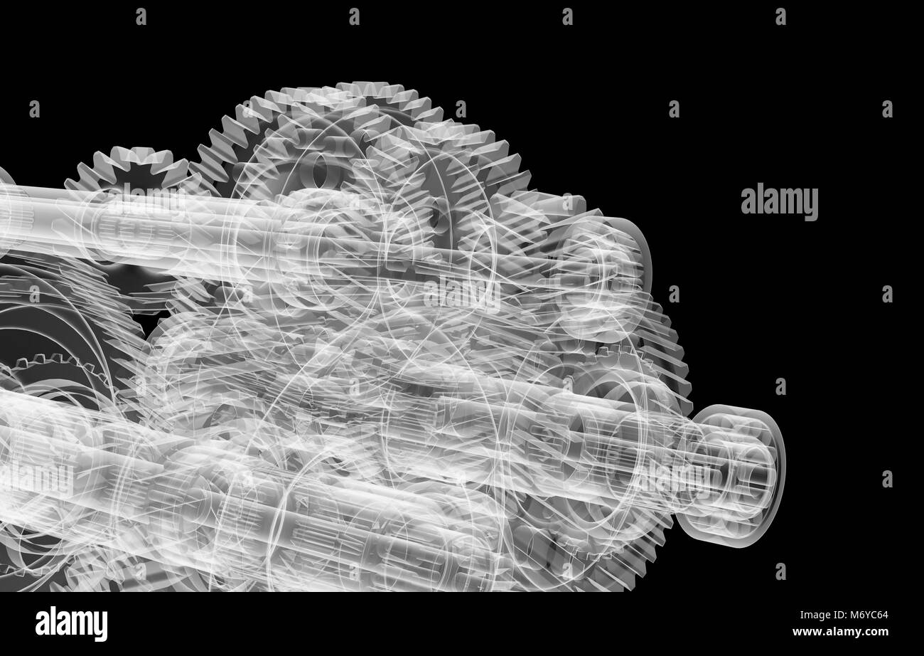 Gears, shafts and bearings. X-ray render Stock Photo - Alamy