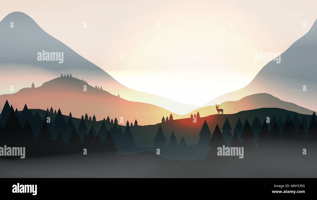 Sun over forest Stock Vector Images - Alamy