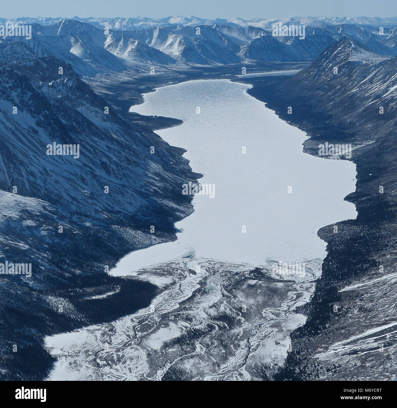 Upper Twin Lake . An aerial view of frozen Upper Twin Lake during the ...