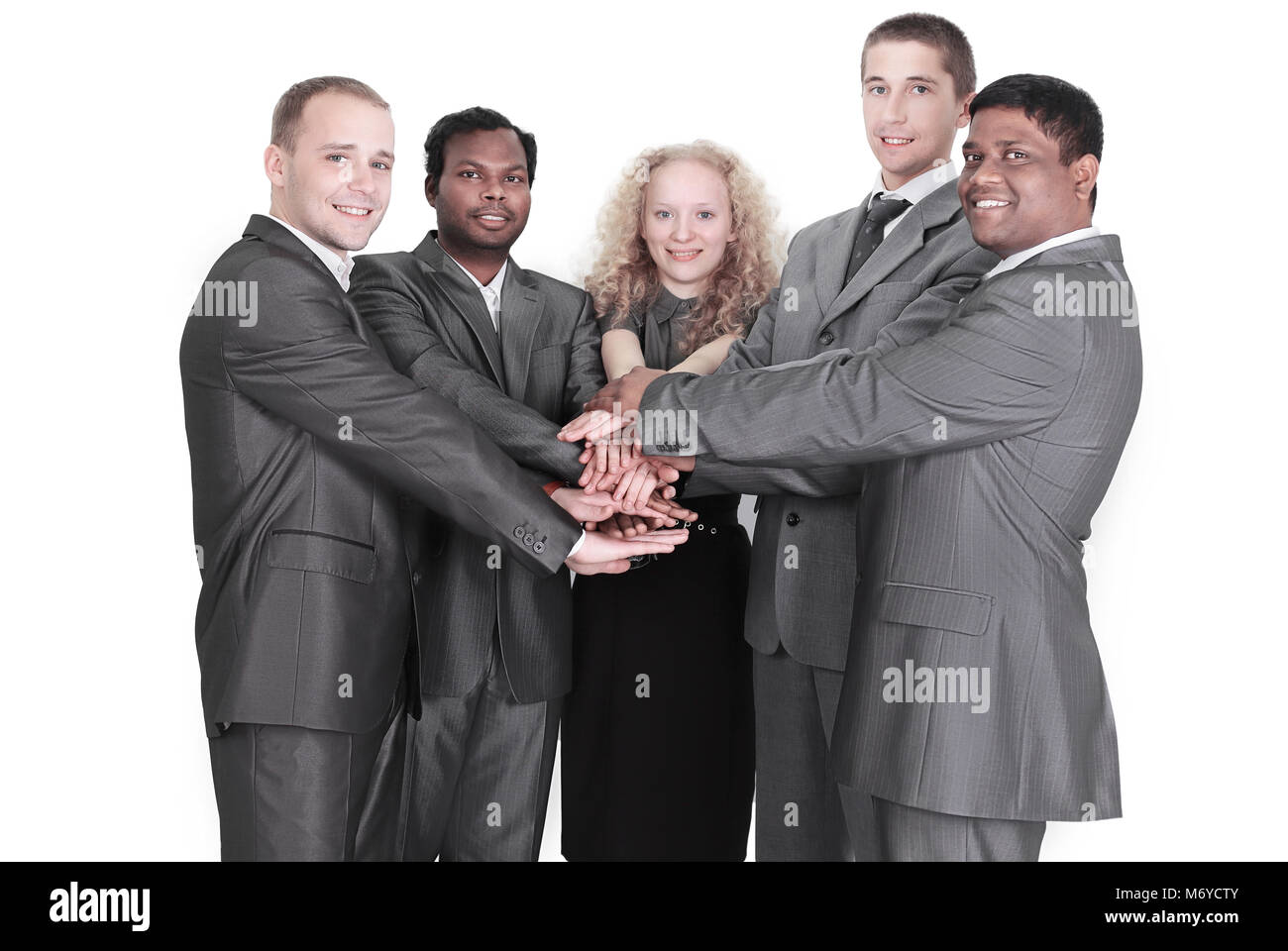 International business team showing unity with their hands together.concept of teamwork Stock ...