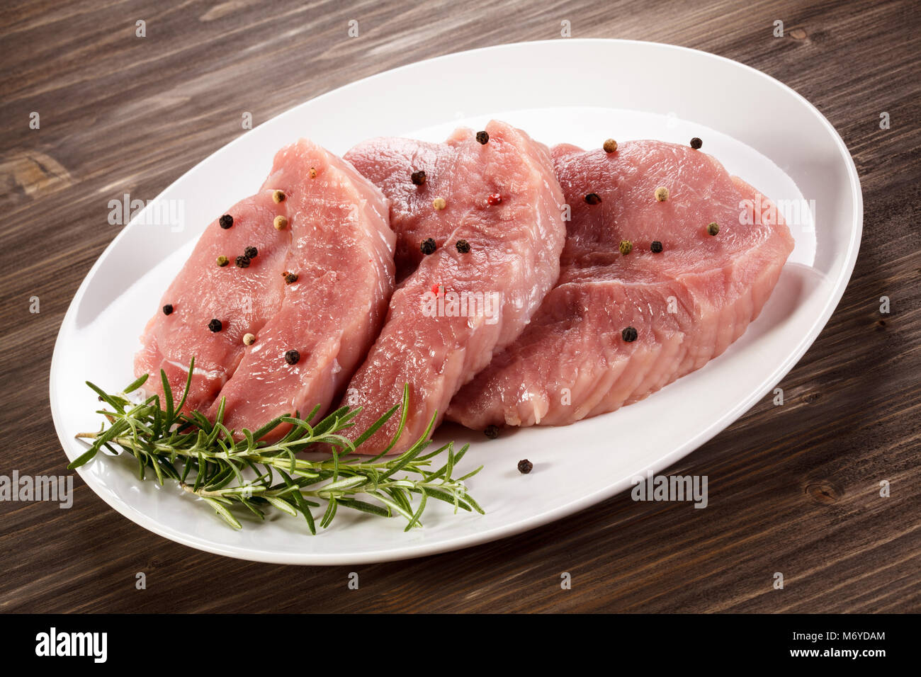 Fresh raw pork on white plate Stock Photo - Alamy