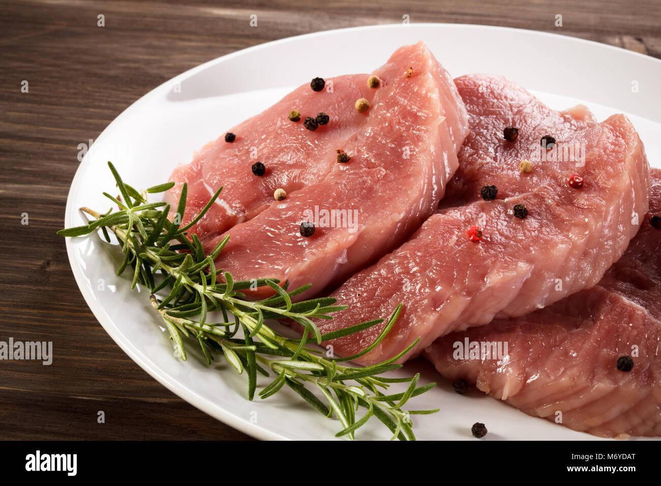 Fresh raw pork on white plate Stock Photo - Alamy