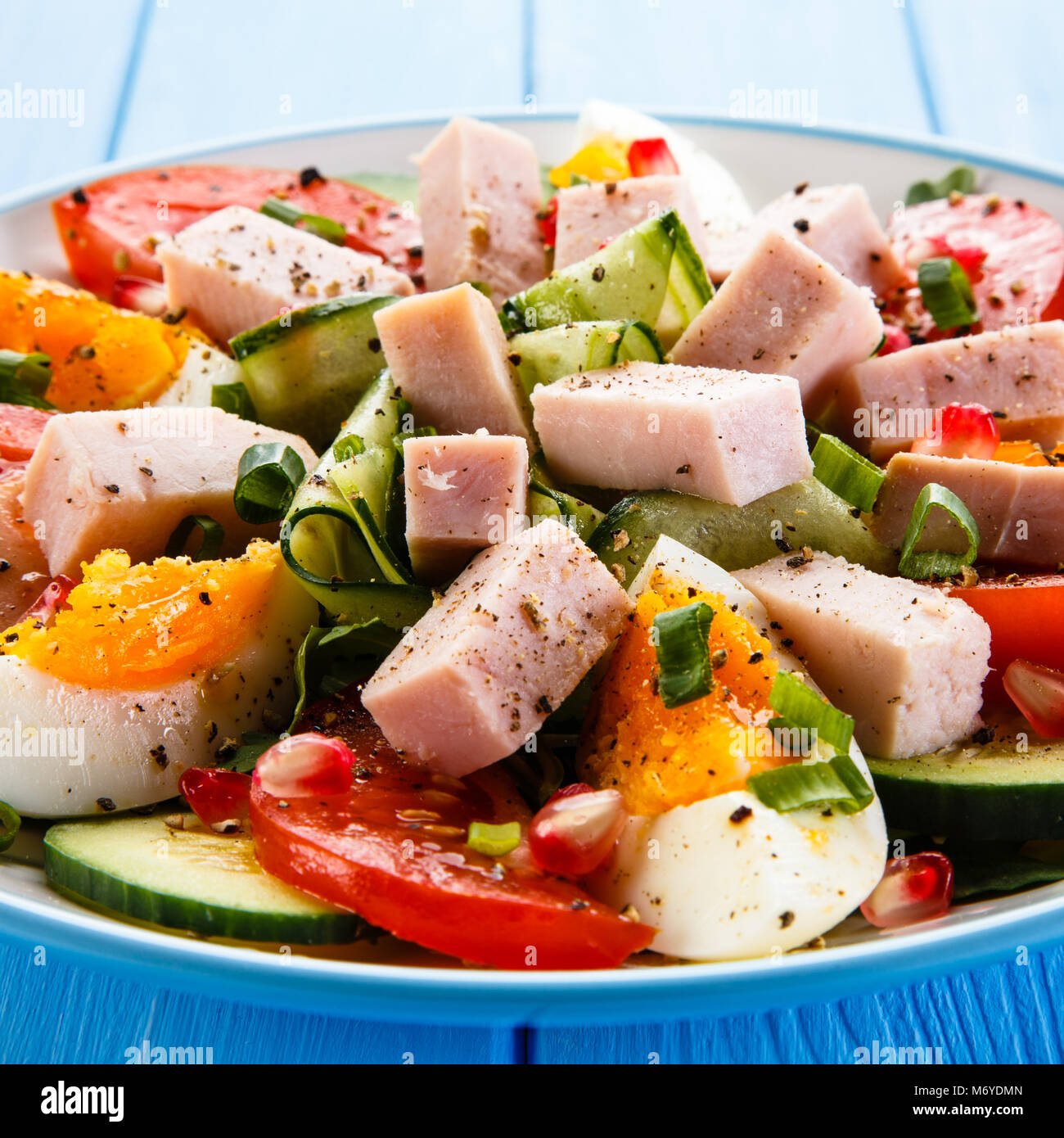 Ham, boiled eggs and vegetables Stock Photo - Alamy