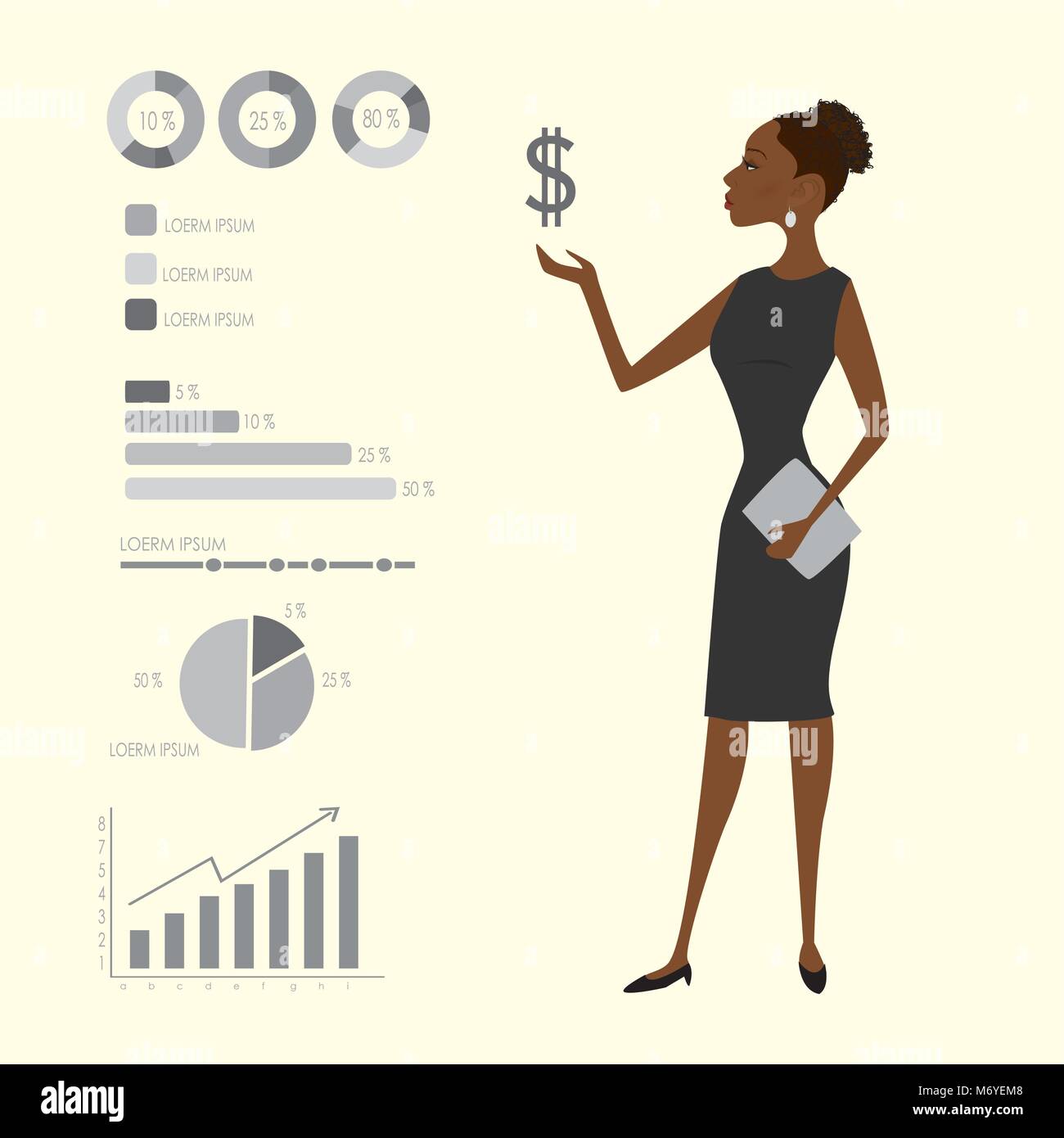 Beauty african american business woman and infographics template,stock ...