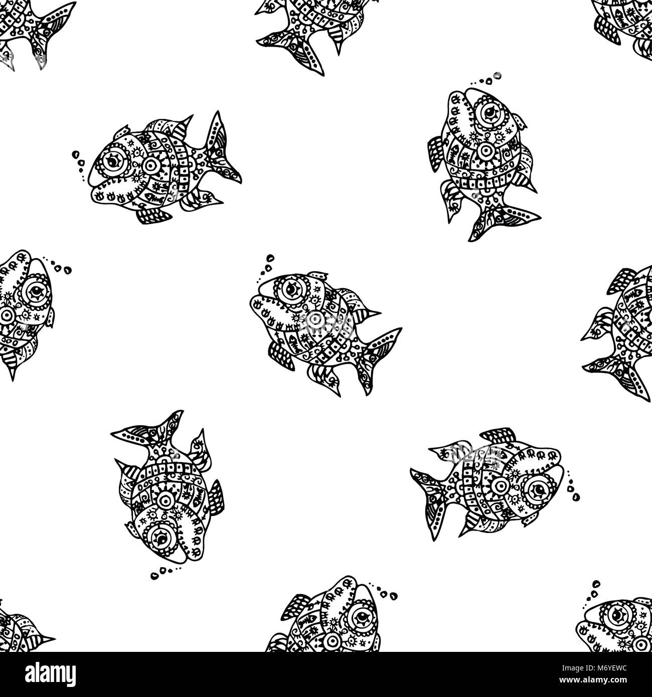 Seamless pattern with fish,hand drawn ,stock vector illustration Stock ...