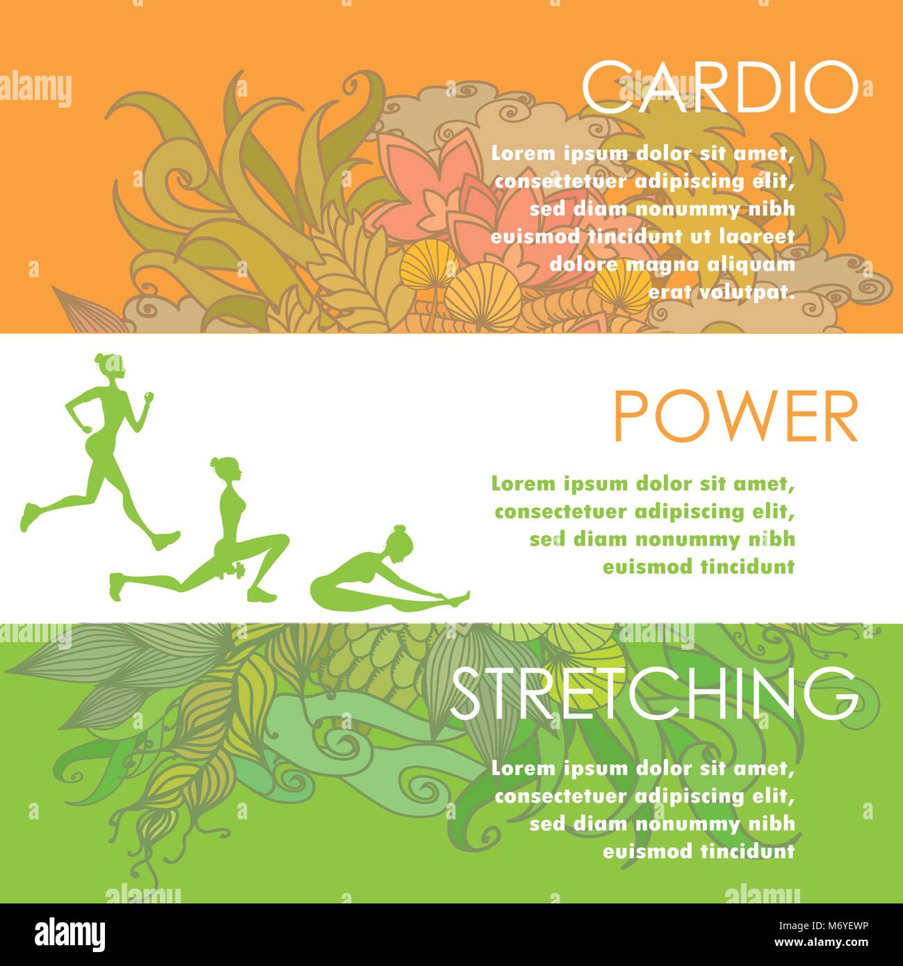 Set of horizontal color banners about different physical activity and ...
