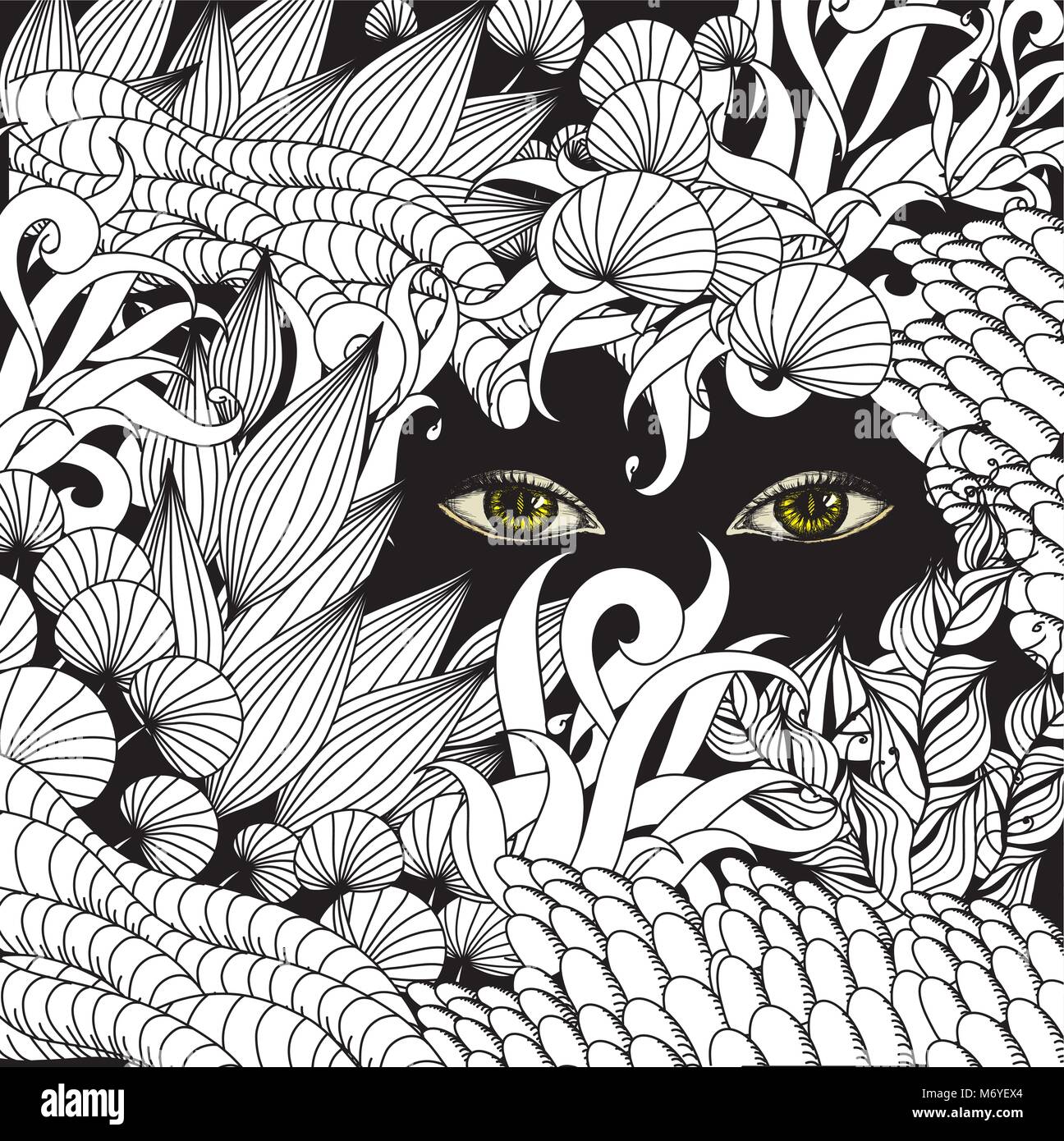Summer zentangle floral background and Scary eyes staring , stock ...
