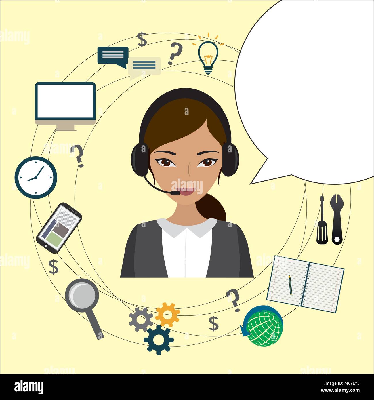 Customer service design, Cartoon phone operator and icons. stock vector ...