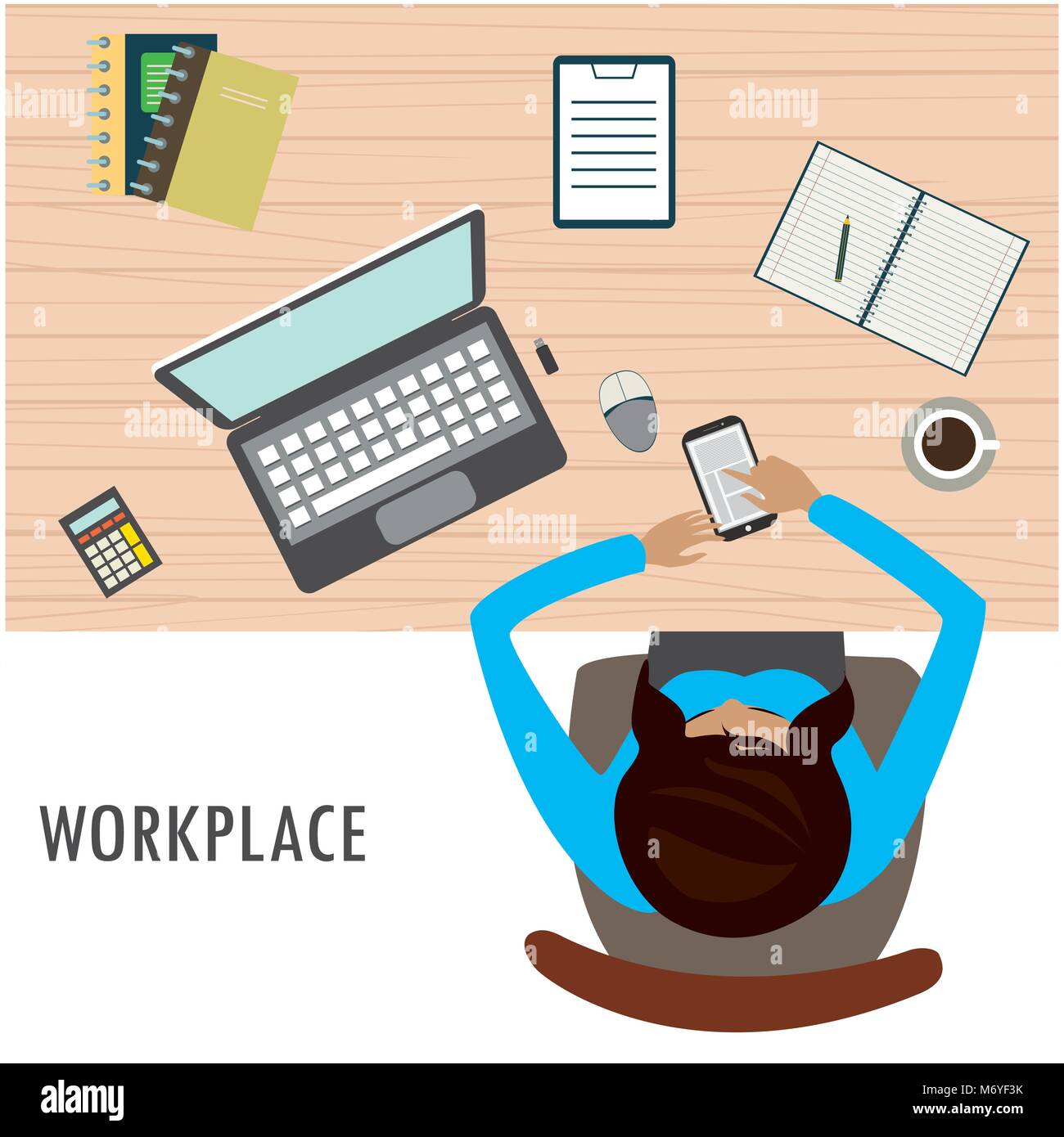 workplace in office top view. Business woman or office worker.Flat ...