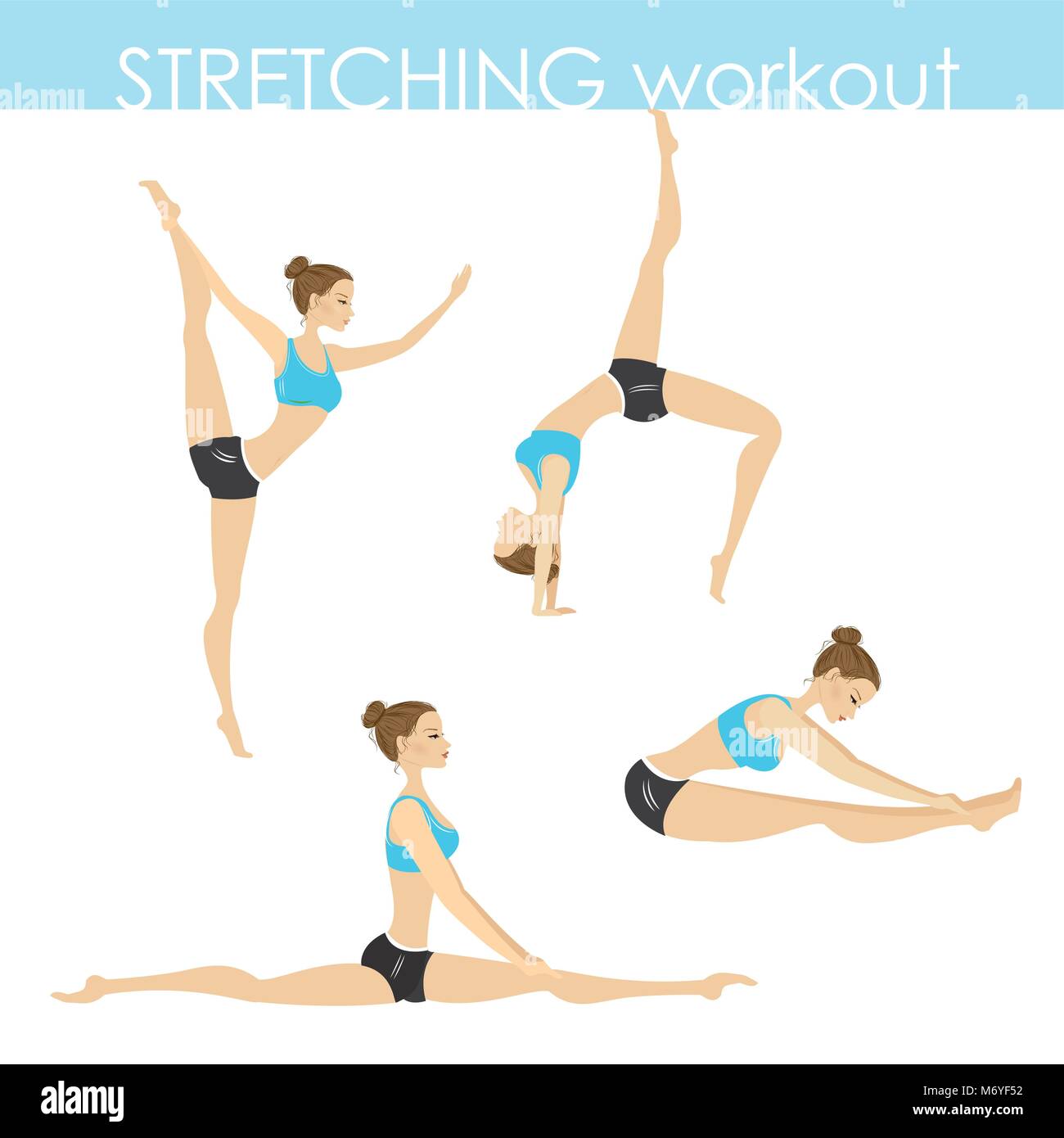 Young pretty woman doing yoga or stretching workout poses, set on white ...