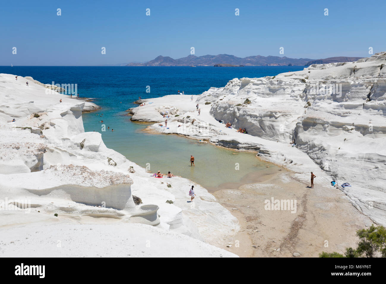 Beach and volcanic rock formations at Sarakiniko on north coast ...