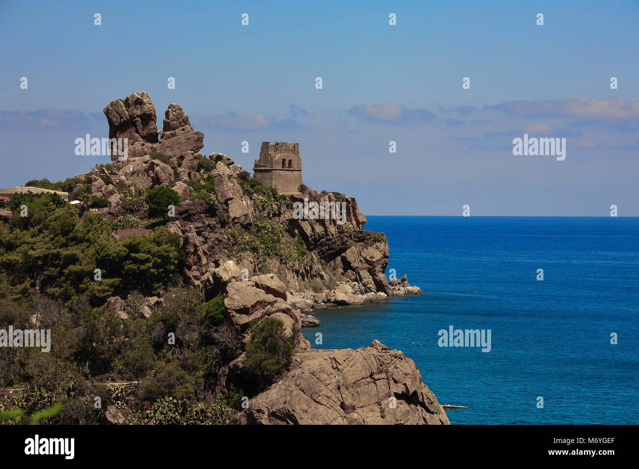 Cefalu Castle or Rocca della Cefalu, near Palermo in Sicily. Panorama ...