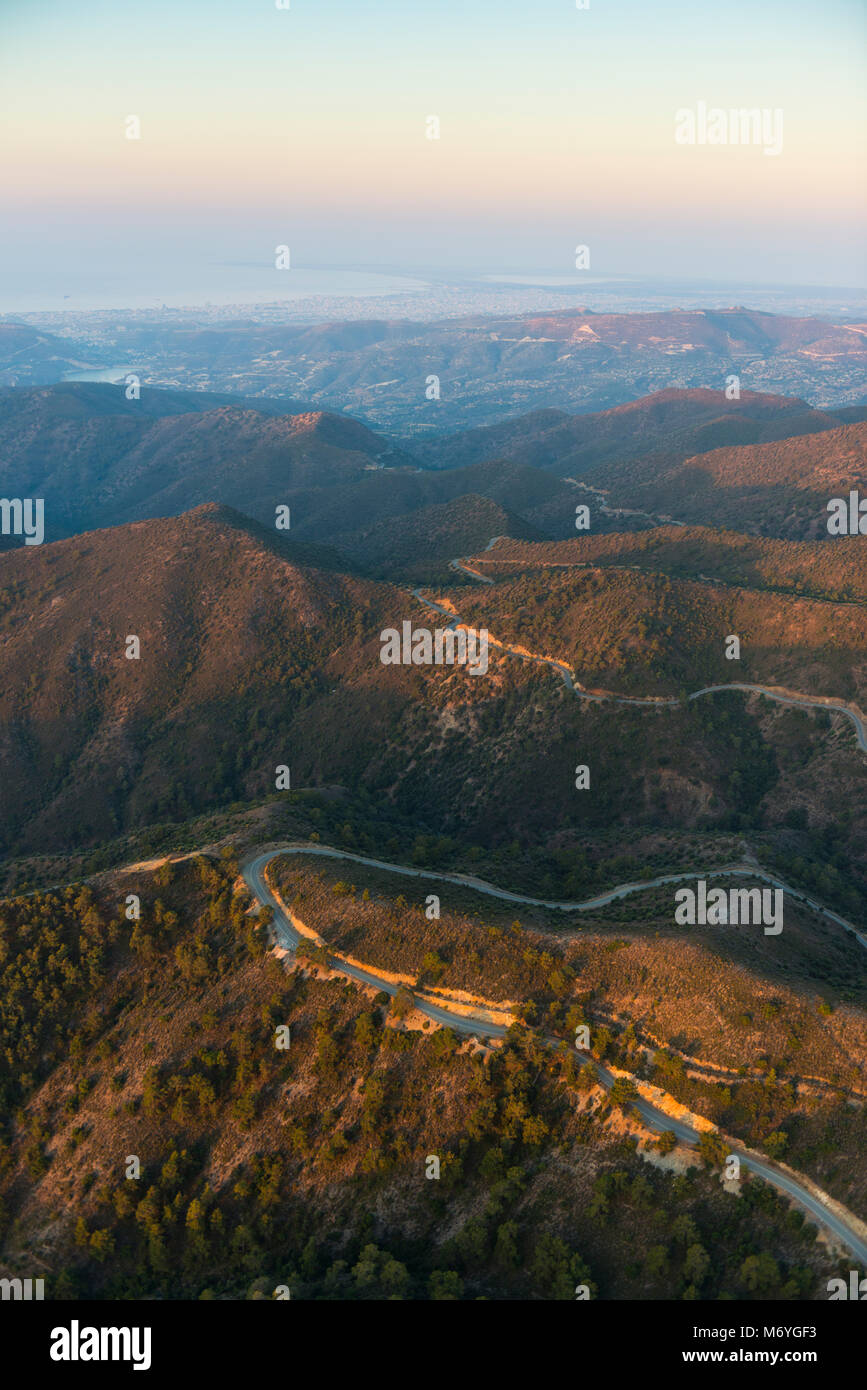 aerial morning view landscape of the Greek side of Cyprus with a ...