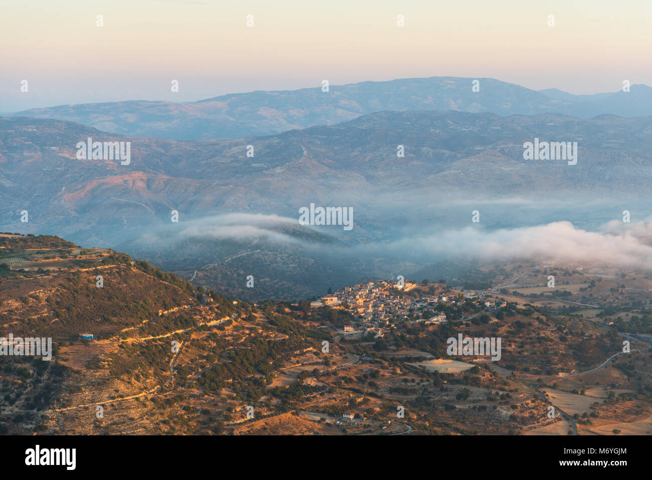 aerial morning view landscape of the Greek side of Cyprus showing the ...