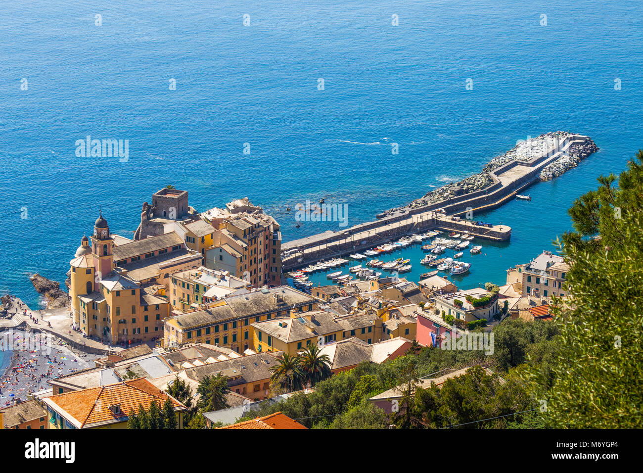 Aerial view of city of Camogli , Genoa Province, Liguria, Mediterranean ...