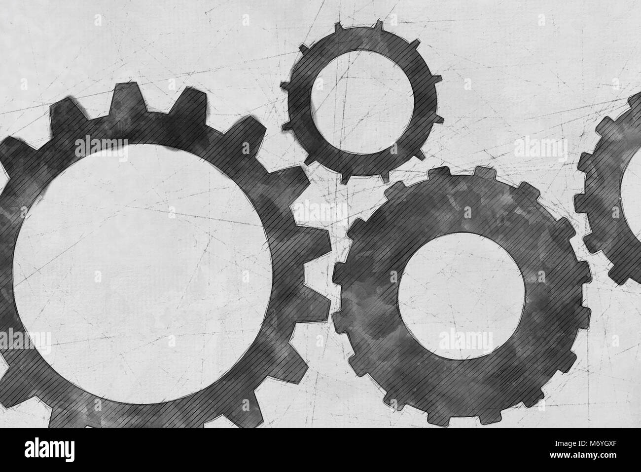Cogs And Gears Sketch Illustration Stock Photo - Alamy