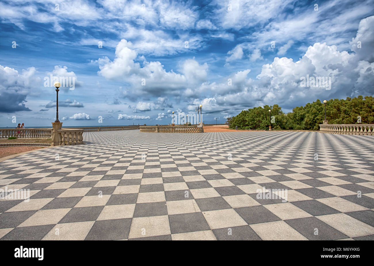 Mascagni Terrace, promenade of Livorno, picturesque seashore in Tuscany ...