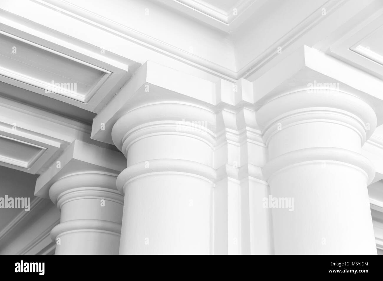 White columns with portico, empty white classic interior fragment Stock ...