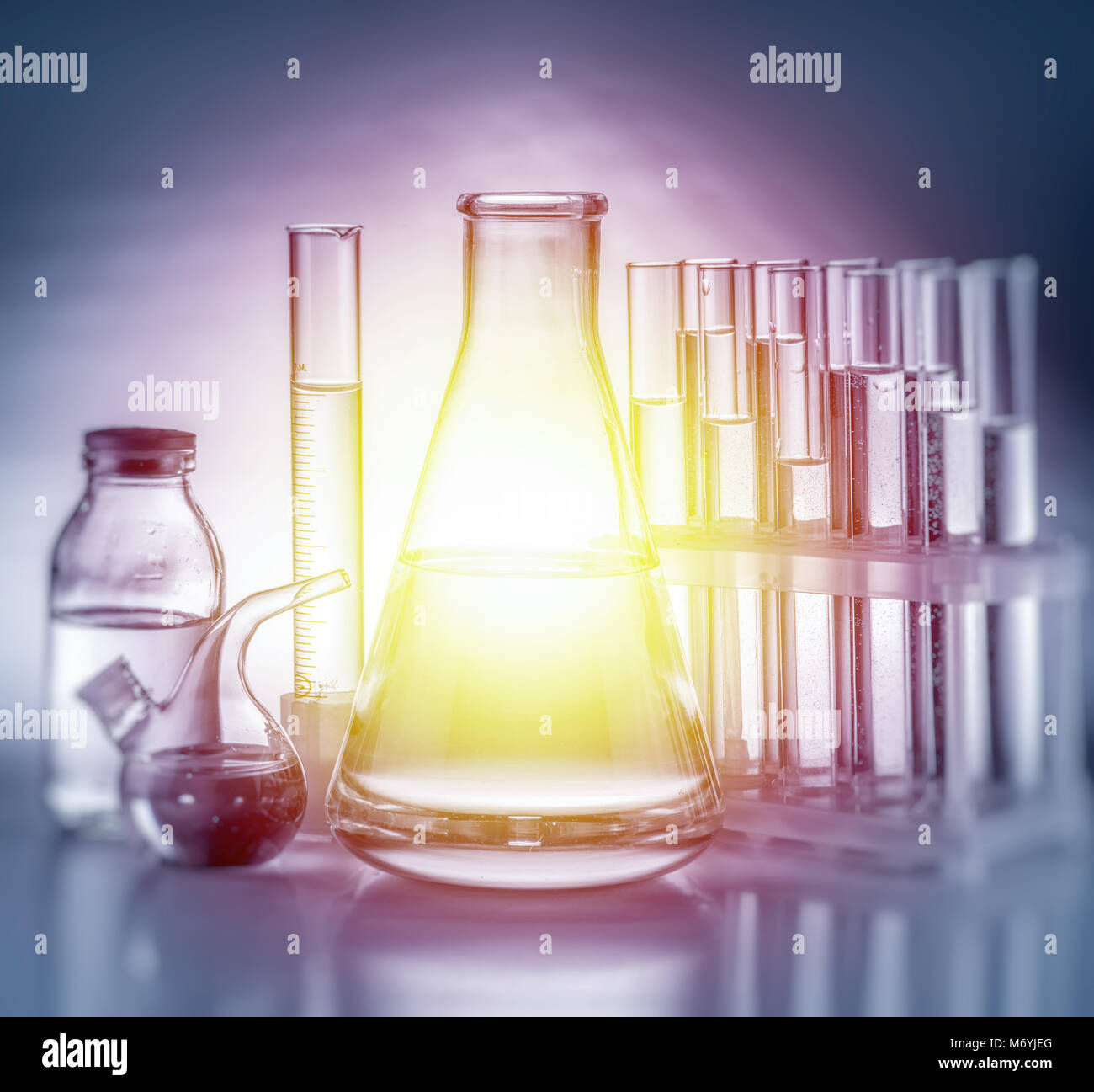 Different laboratory beakers and glassware Stock Photo - Alamy