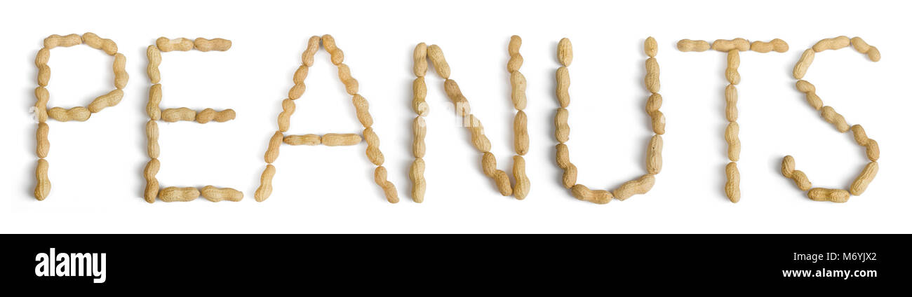 Word Peanuts written using letters made of peanuts Stock Photo - Alamy